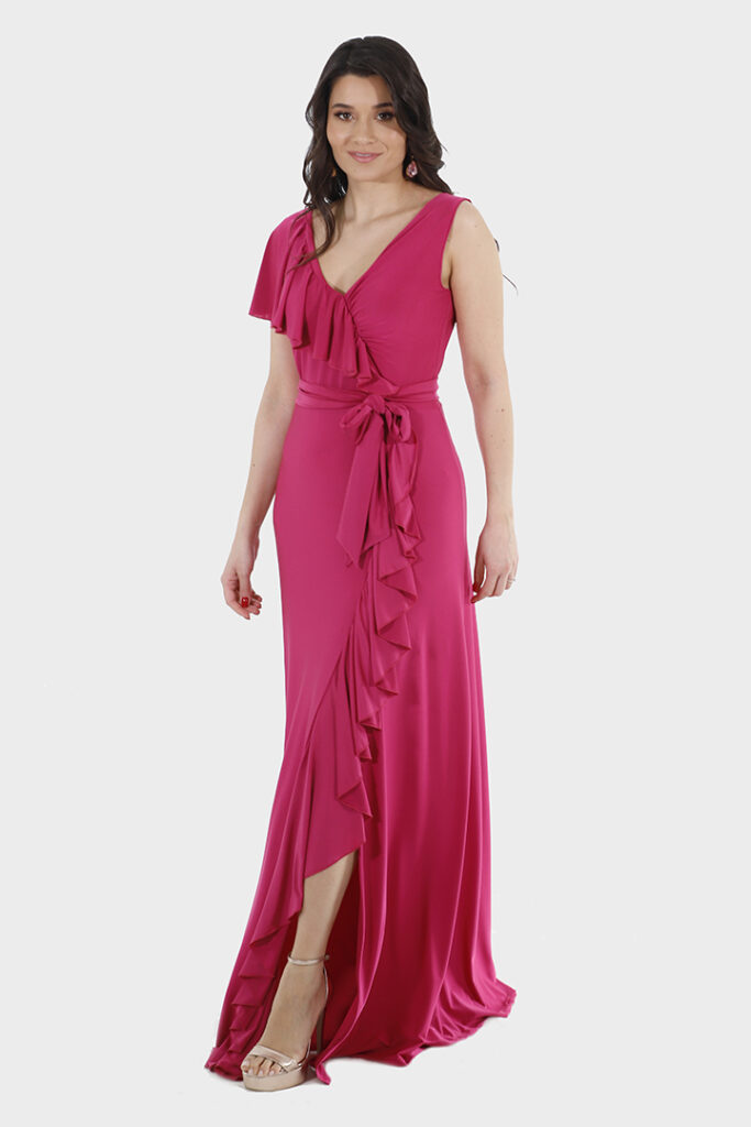 ΦΟΡΕΜΑ MAXI ΜΕ ΒΟΛΑΝ ΚΑΙ ΣΚΙΣΙΜΟ ΦΟΥΞΙΑ – Orosimo Fashion