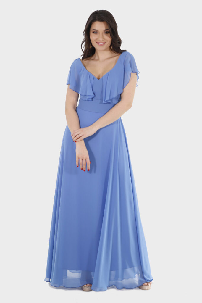 MAXI ΦΟΡΕΜΑ ΜΕ ΒΟΛΑΝ ΣΤΟ ΝΤΕΚΟΛΤΕ ΣΙΕΛ – Orosimo Fashion