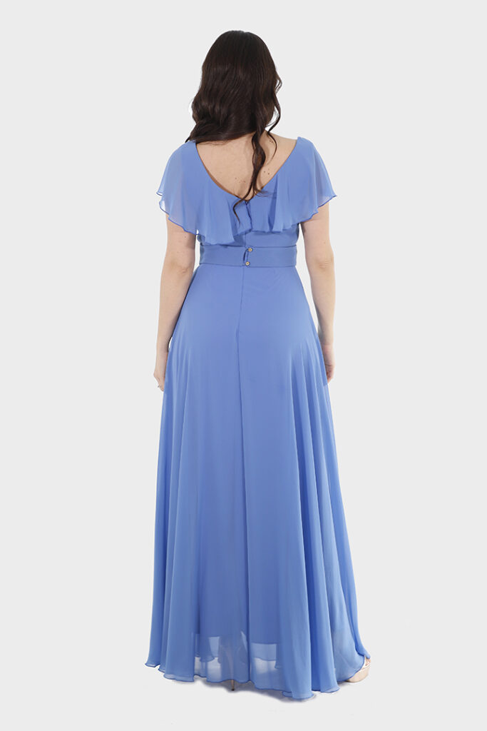 MAXI ΦΟΡΕΜΑ ΜΕ ΒΟΛΑΝ ΣΤΟ ΝΤΕΚΟΛΤΕ ΣΙΕΛ – Orosimo Fashion