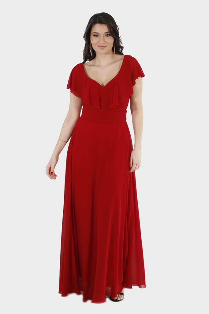 MAXI ΦΟΡΕΜΑ ΜΕ ΒΟΛΑΝ ΣΤΟ ΝΤΕΚΟΛΤΕ ΚΟΚΚΙΝΟ – Orosimo Fashion